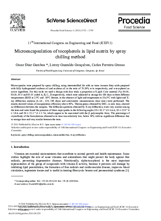 (PDF) Microencapsulation of tocopherols in lipid matrix by spray ...