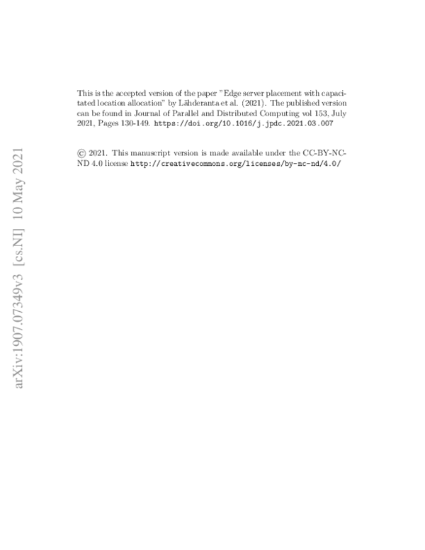 (PDF) Edge server placement with capacitated location allocation