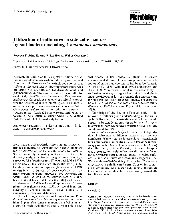 (PDF) Utilization of sulfonates as sole sulfur source by soil bacteria ...