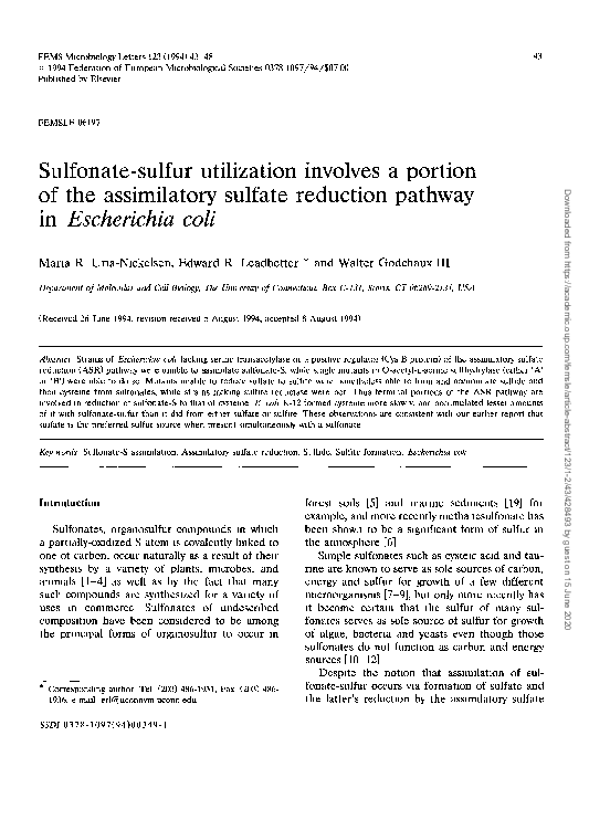 (PDF) Sulfonate-sulfur utilization involves a portion of the ...