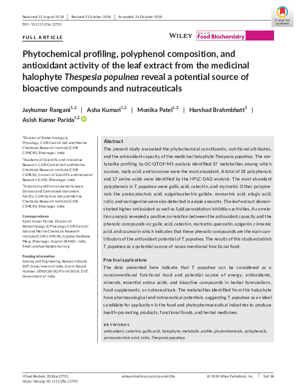 (PDF) Phytochemical profiling, polyphenol composition, and antioxidant activity of the leaf ...