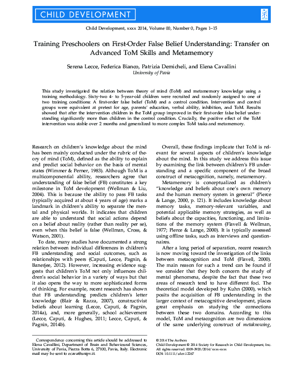 (PDF) Training Preschoolers on First-Order False Belief Understanding ...