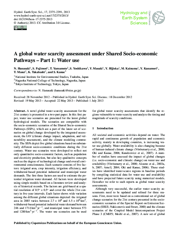 (PDF) A global water scarcity assessment under Shared Socio-economic ...