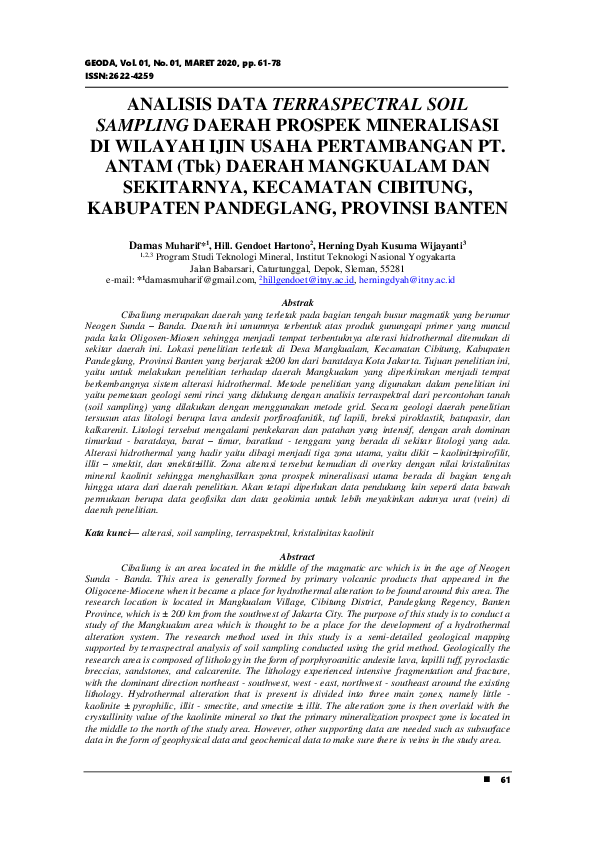 (PDF) ANALISIS DATA TERRASPECTRAL SOIL SAMPLING DAERAH PROSPEK MINERALISASI DI WILAYAH IJIN ...