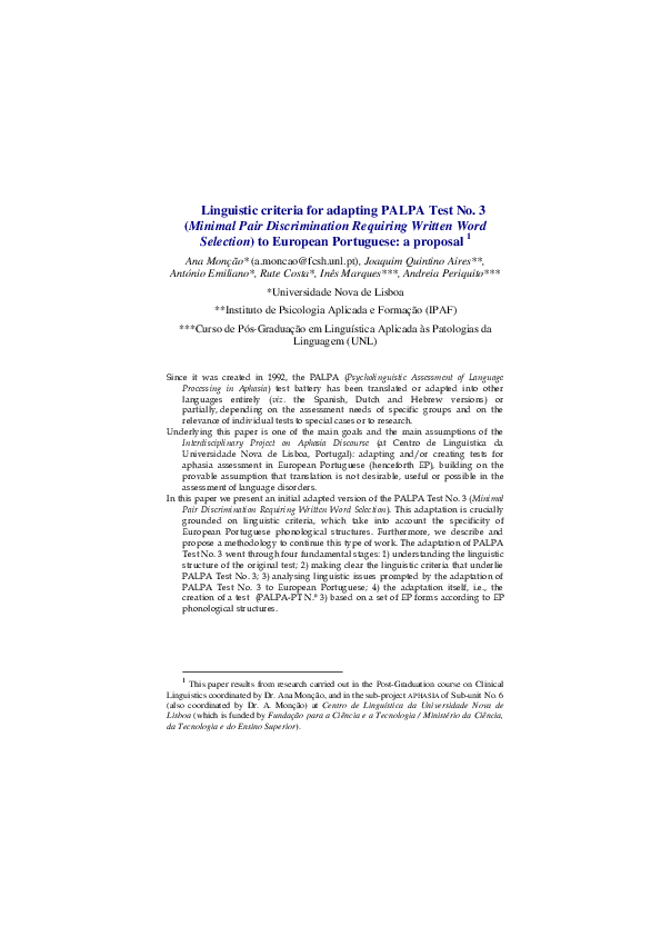 (PDF) Linguistic criteria for adapting PALPA Test No. 3 (Minimal Pair ...