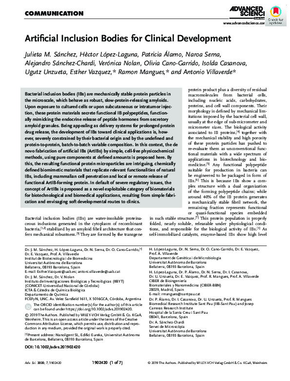 (PDF) Artificial Inclusion Bodies for Clinical Development