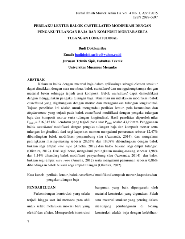 (PDF) Perilaku Lentur Balok Castellated Modifikasi Dengan Pengaku ...