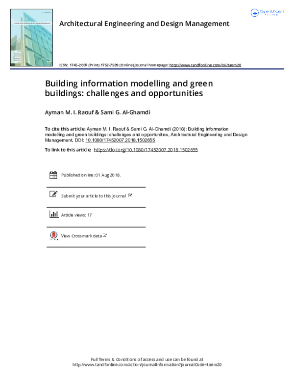 (PDF) Building information modelling and green buildings: challenges and opportunities