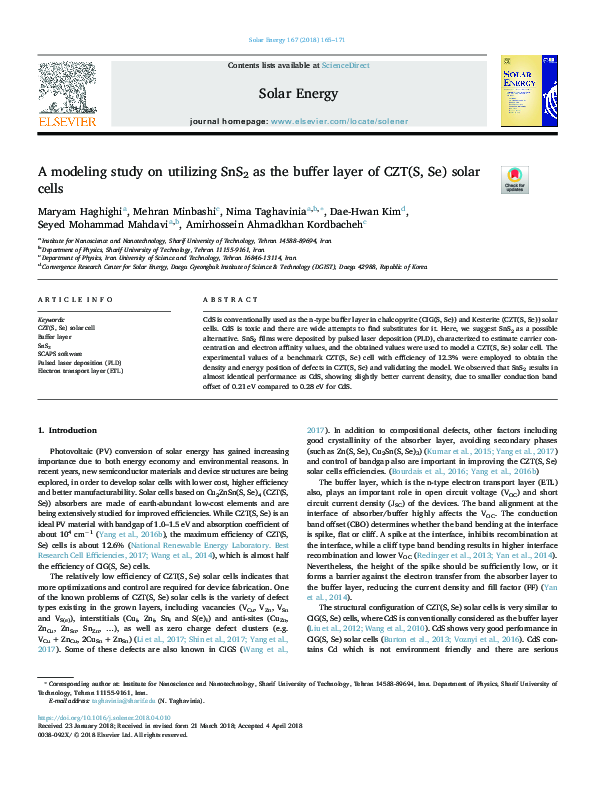 (PDF) A modeling study on utilizing SnS2 as the buffer layer of CZT(S, Se) solar cells