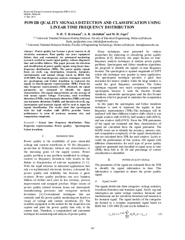 Pdf Power Quality Signals Detection And Classification Using Linear Time Frequency Distribution