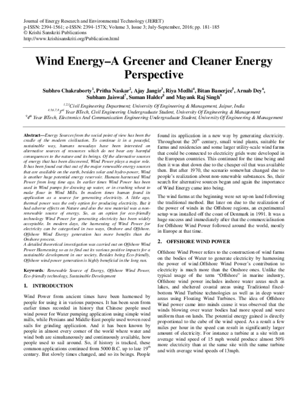 (PDF) Wind Energy-A Greener and Cleaner Energy Perspective