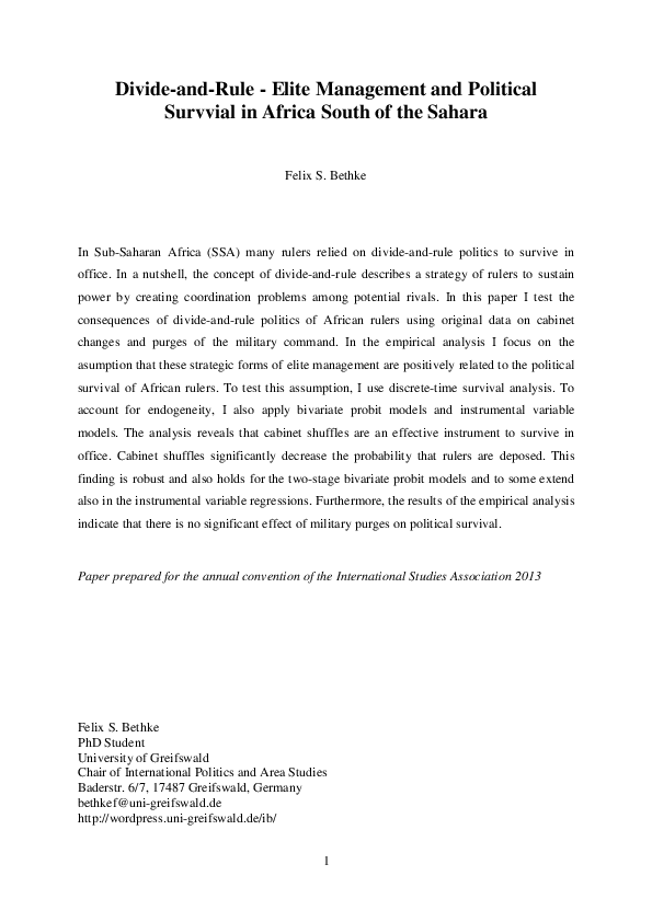 (PDF) Divide-and-Rule - Elite Management and Political Survvial
