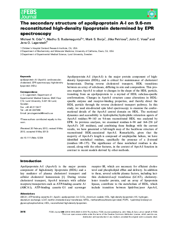 (PDF) The secondary structure of apoA-I on 9.6 nm rHDL determined by ...