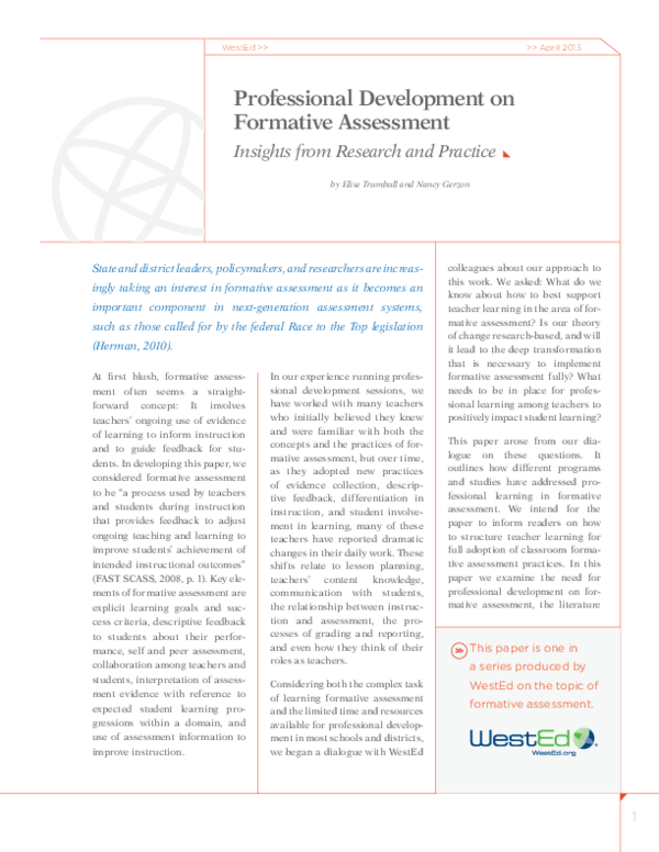 (PDF) Professional development on formative assessment: insights from ...