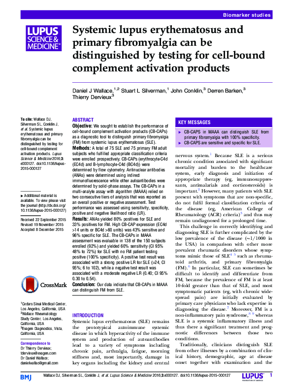 (PDF) Systemic lupus erythematosus and primary fibromyalgia can be ...