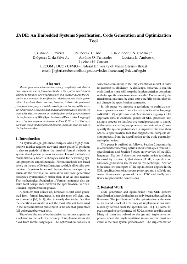 (PDF) JADE: An embedded systems specification, code generation and ...