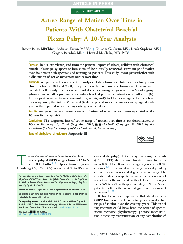 (PDF) Active Range of Motion Over Time in Patients With Obstetrical ...