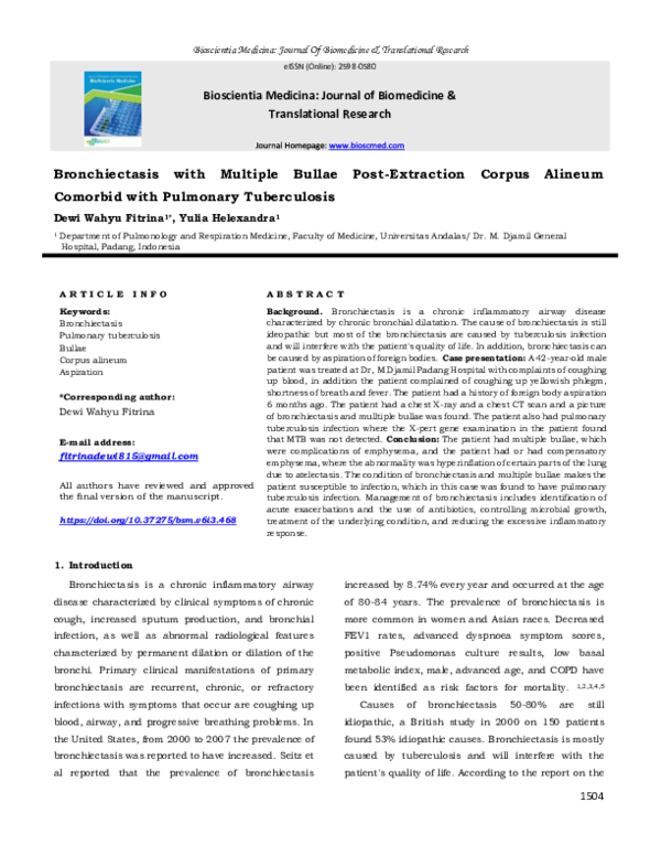 (PDF) Bronchiectasis with Multiple Bullae Post-Extraction Corpus ...
