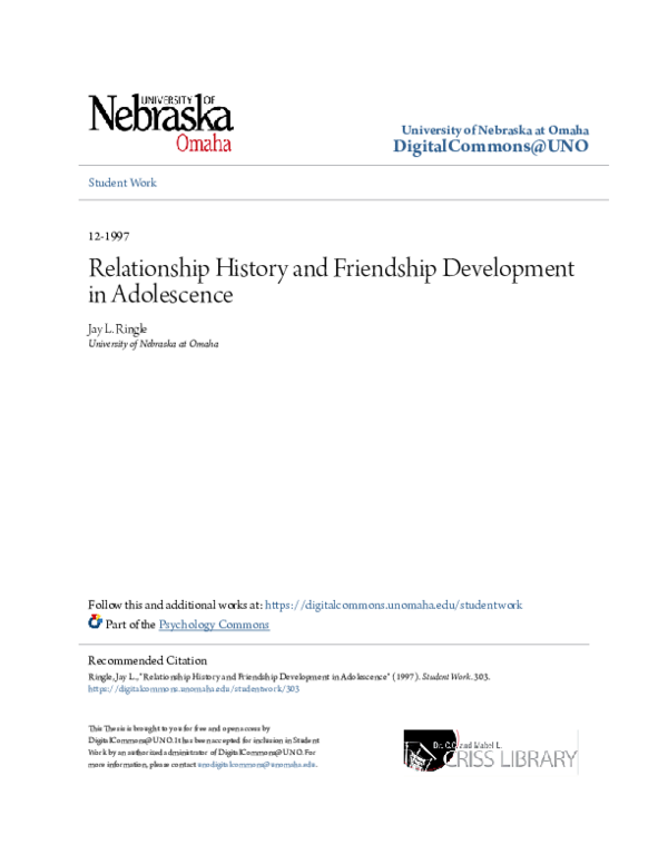 (PDF) Relationship History and Friendship Development in Adolescence
