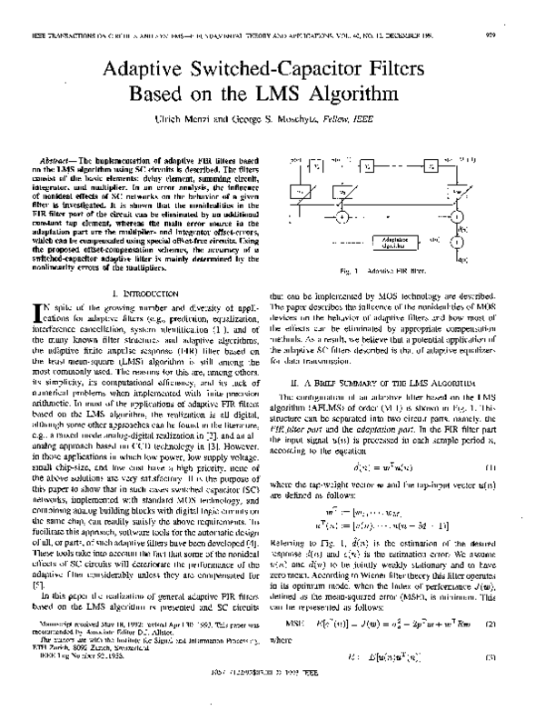 Pdf Adaptive Switched Capacitor Filters Based On The Lms Algorithm