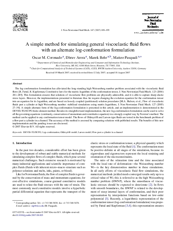 (PDF) A simple method for simulating general viscoelastic fluid flows with an alternate log ...