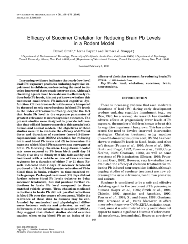 (PDF) Efficacy of Succimer Chelation for Reducing Brain Pb Levels in a ...