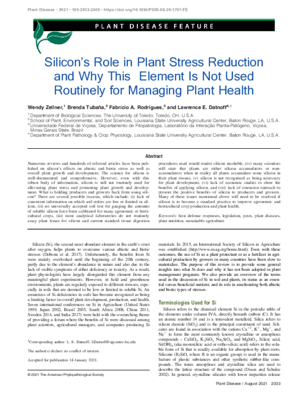 (PDF) Silicon’s Role in Plant Stress Reduction and Why This Element Is ...