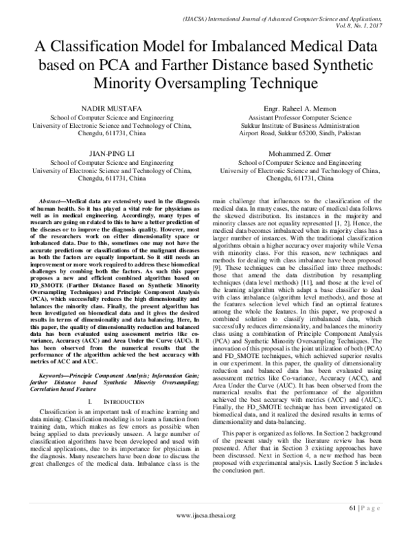 (PDF) PCA and FD_SMOTE for Imbalanced Medical Data Classification