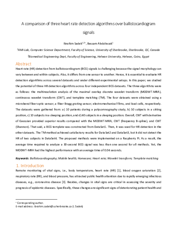 Pdf A Comparison Of Three Heart Rate Detection Algorithms Over