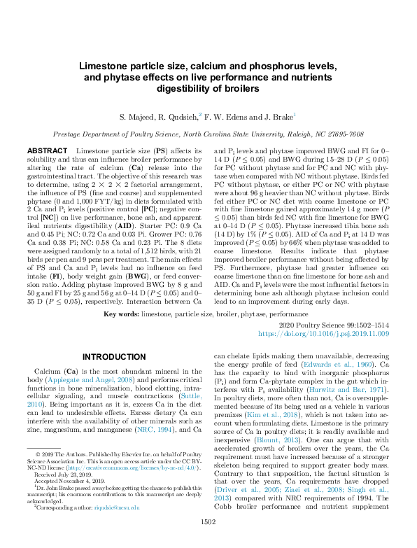 (PDF) Limestone particle size, calcium and phosphorus levels, and ...