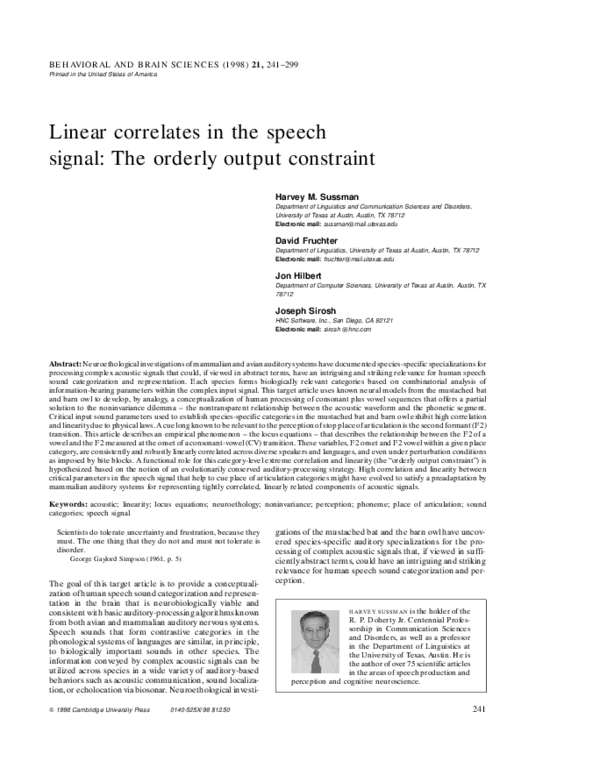 (PDF) Linear correlates in the speech signal: The orderly output constraint