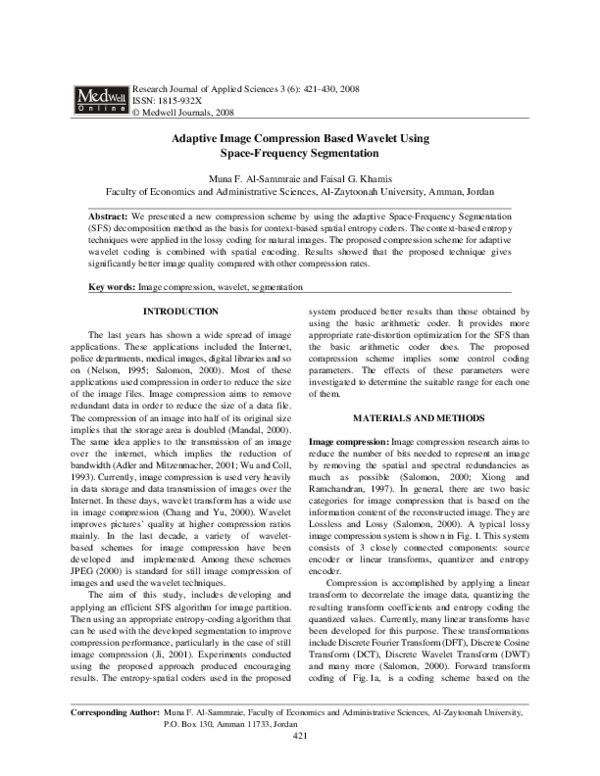 Pdf Adaptive Wavelet Compression Via Sfs Segmentation