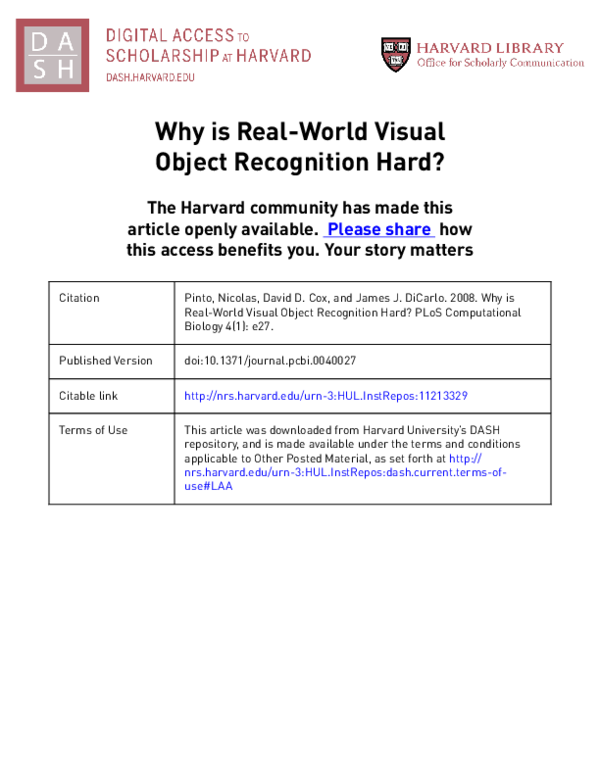(PDF) Why is Real-World Visual Object Recognition Hard?