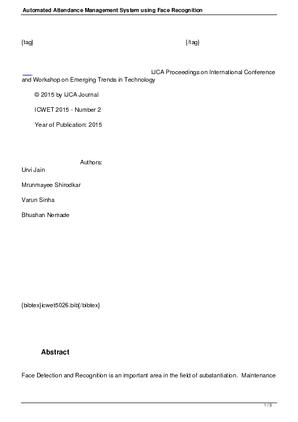(PDF) Automated Attendance Management System using Face Recognition