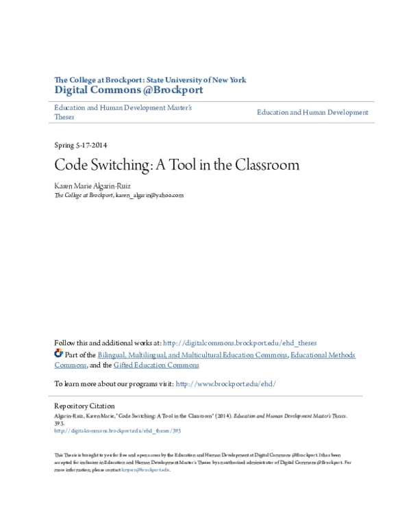 (PDF) Code Switching: A Tool in the Classroom