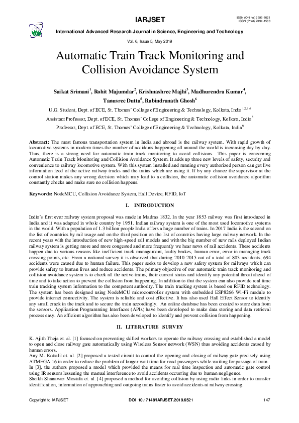 (PDF) Automatic Train Track Monitoring and Collision Avoidance System