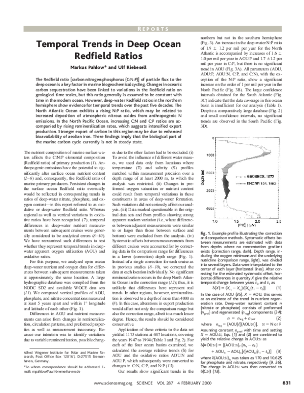 (PDF) Temporal Trends in Deep Ocean Redfield Ratios (PDF) Temporal Trends in Deep Ocean Redfield Ratios