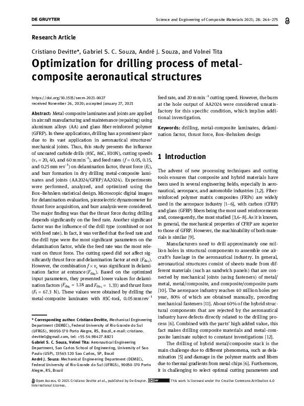 (PDF) Optimization for drilling process of metal-composite aeronautical structures