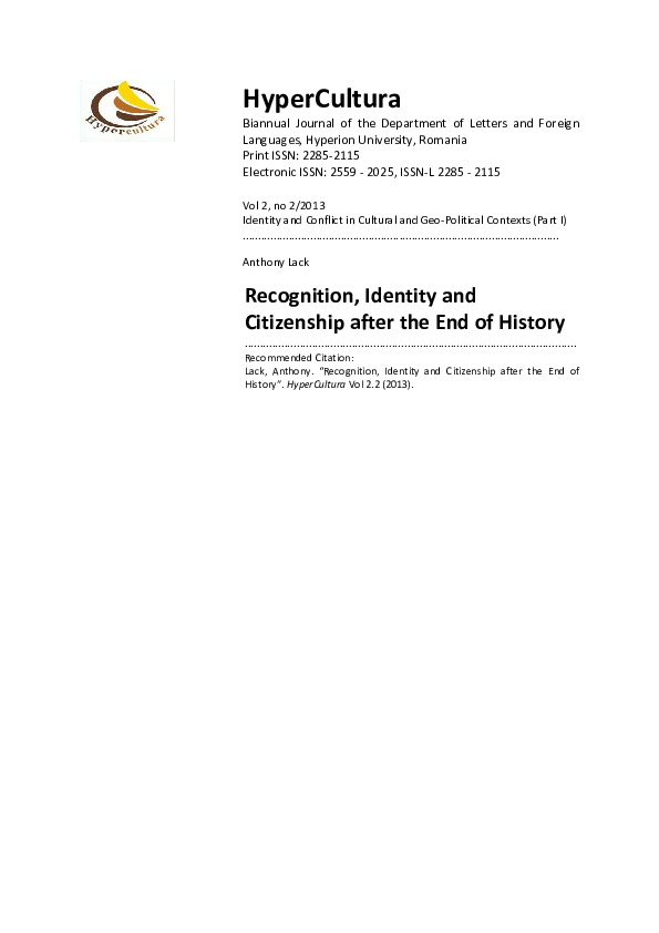 (PDF) Recognition, Identity and Citizenship after the End of History