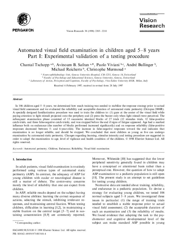(PDF) Automated visual field examination in children aged 5–8 years
