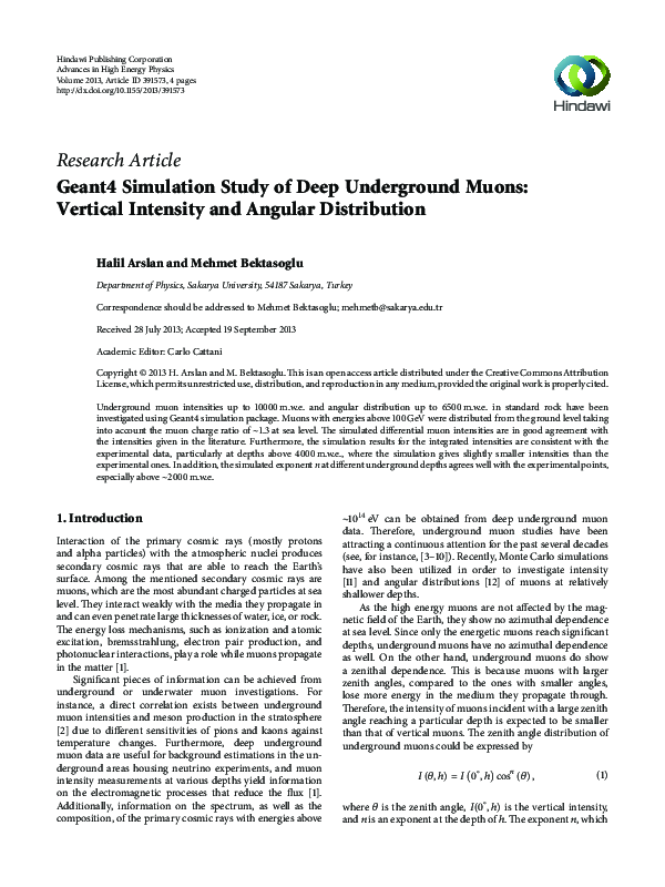 (PDF) Geant4 Simulation Study of Deep Underground Muons: Vertical Intensity and Angular ...