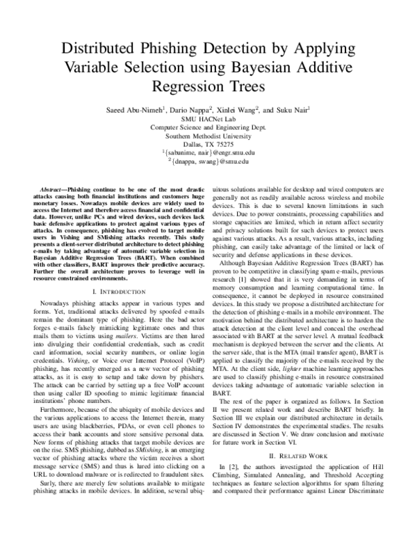 (PDF) Distributed Phishing Detection by Applying Variable Selection Using Bayesian Additive ...