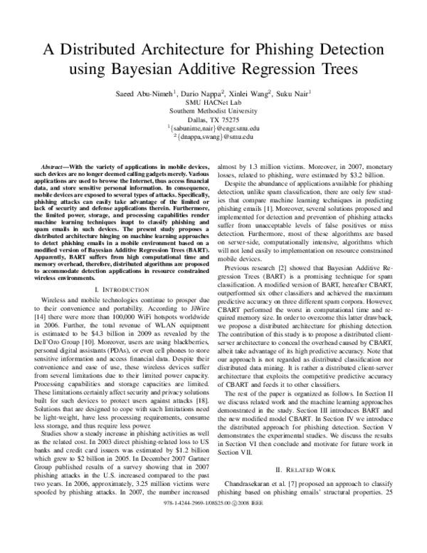 Pdf A Distributed Architecture For Phishing Detection Using Bayesian Additive Regression Trees