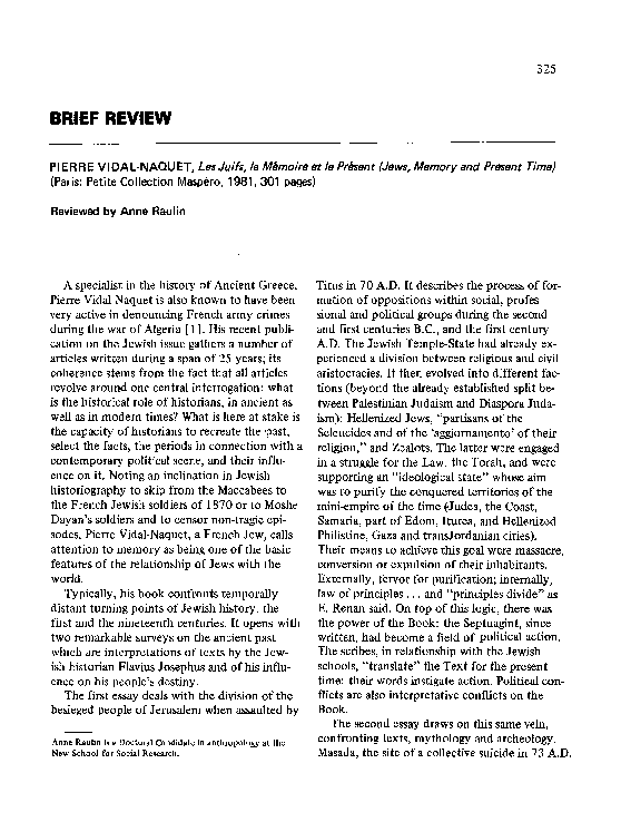 (PDF) Les juifs, la m moire et le pr sent