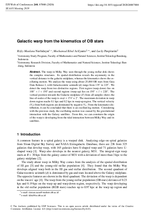 Galactic warp from the kinematics of OB stars