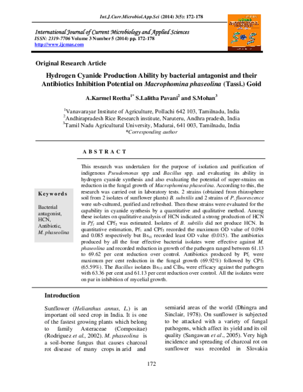 (PDF) Hydrogen Cyanide Production Ability by bacterial antagonist and ...
