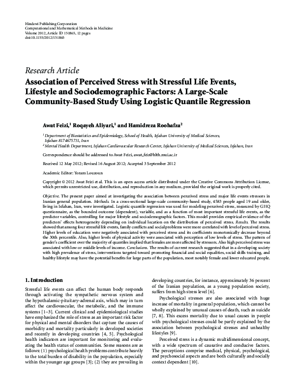 (PDF) Association of Perceived Stress with Stressful Life Events ...