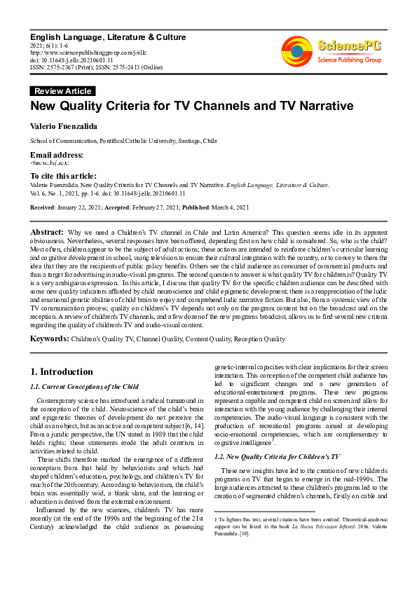 (PDF) New Quality Criteria for TV Channels and TV Narrative