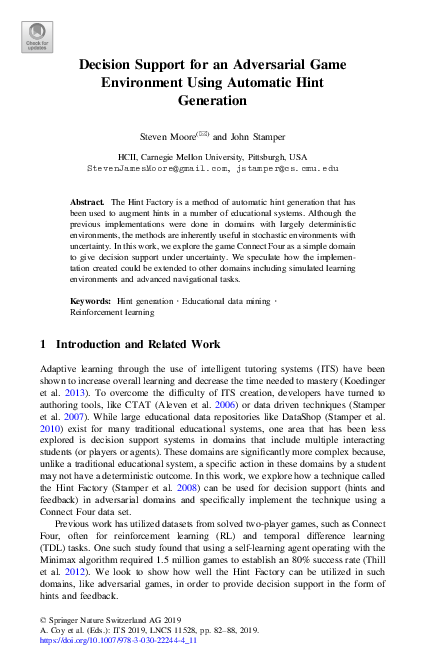 (PDF) Decision Support for an Adversarial Game Environment Using Automatic Hint Generation