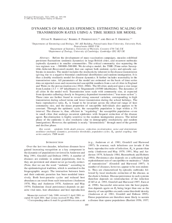 (PDF) Dynamics of Measles Epidemics: Estimating Scaling of Transmission ...